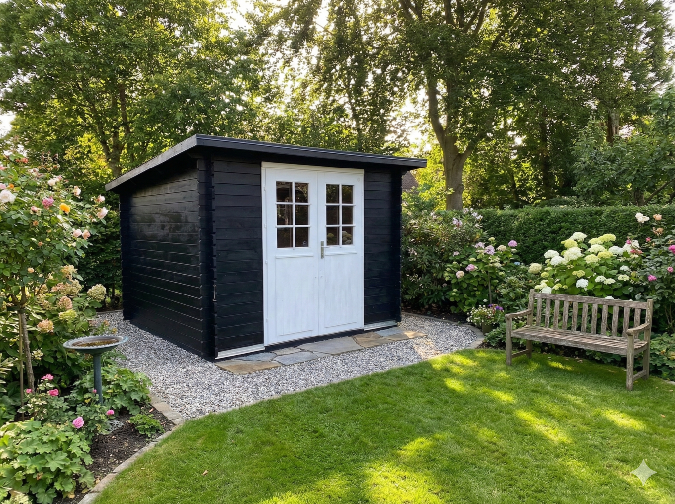 Skur på 7,1 m2 | Mary 4 med fladt tag | Sølund Huse